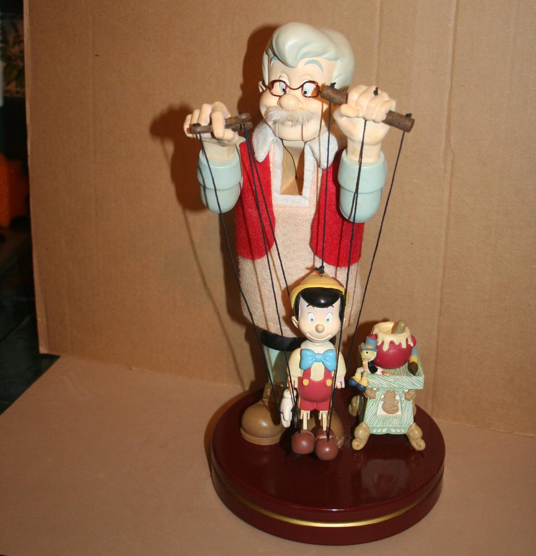 Vintage Geppetto With Pinocchio and Jiminy Cricket Wooden Nutcracker 14 ...