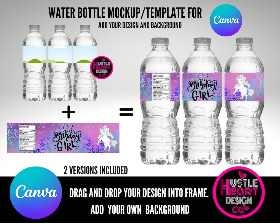 Water Bottle Mockup for Canva Drag and Drop Design, Canva Template ...