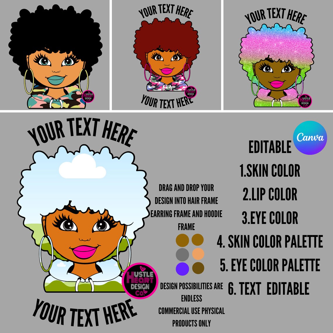 Black Woman Clip Art Canva Frame Drag and Drop Sublimation. - Etsy