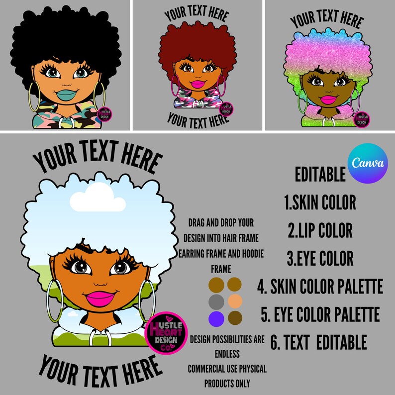 Black Woman Clip Art Canva Frame Drag and Drop Sublimation. - Etsy