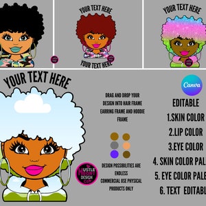 Black Woman Clip Art, Canva Frame, Drag and Drop Sublimation. Black ...