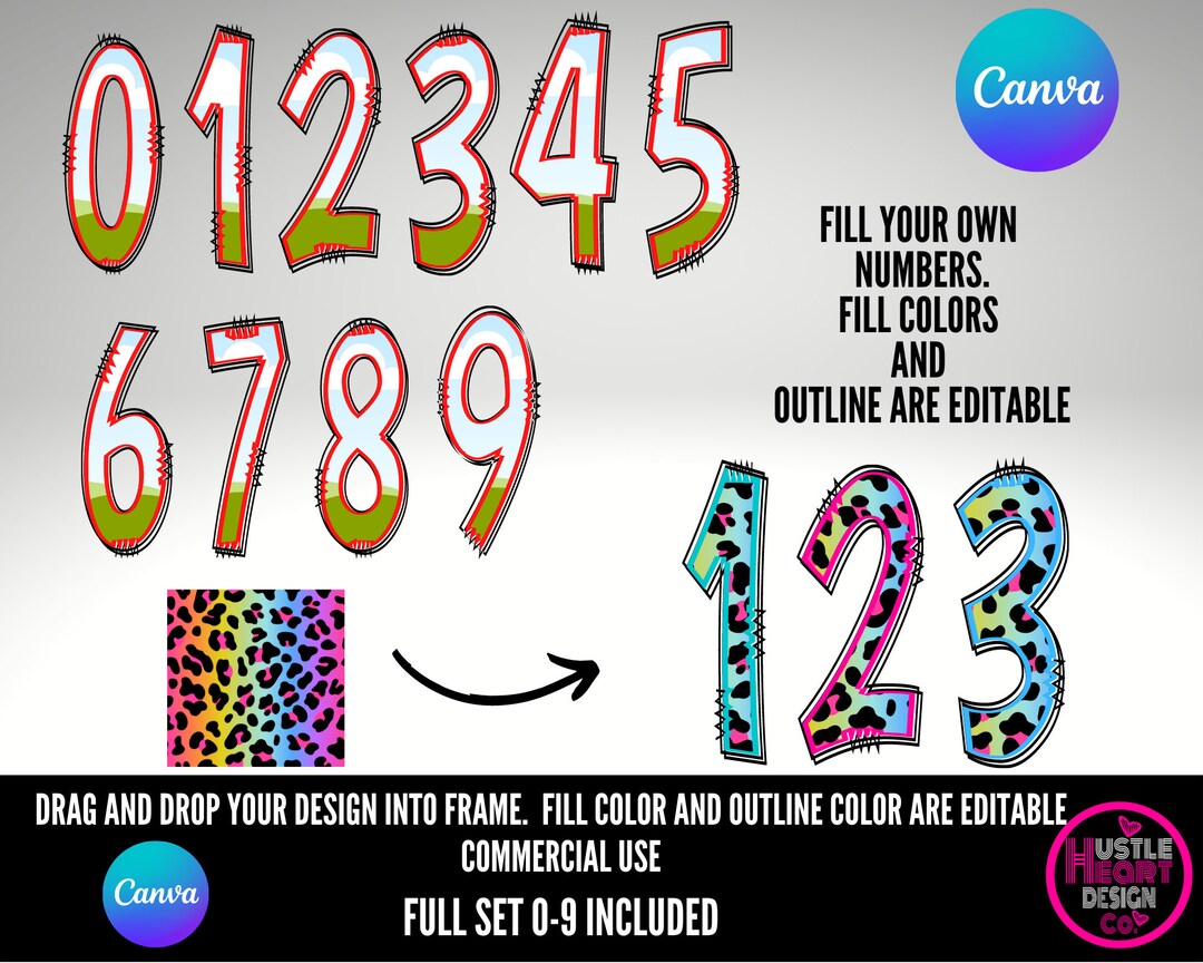 Fill Your Own Doodle Numbers on CANVA, Doodle Numbers, Editable Canva ...