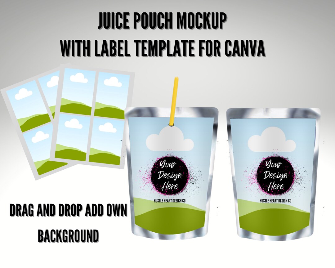 Juice Pouch Template and Label Sticker Mockup, Juice Pouch Label Mockup ...