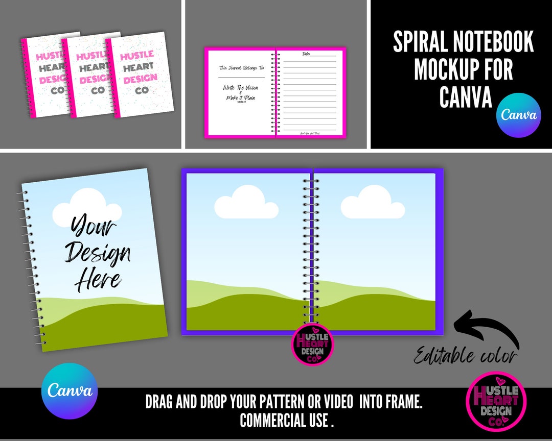 Spiral Notebook Mockup for Canva, Drag and Drop Editable Canva Frame ...