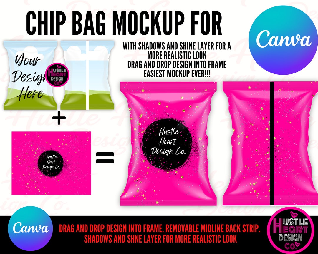 Chip Bag Mockup for Canva, Chip Bag Template, Editable Chip Bag ...