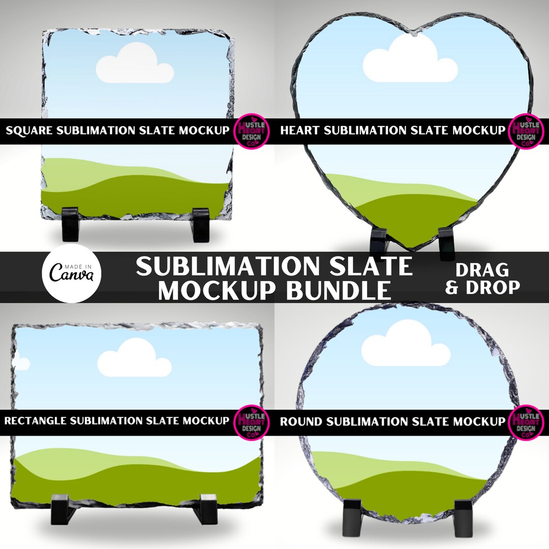 Dye Sublimation Slate Canva Mockup , Suare, Round, Heart, Rectangle ...