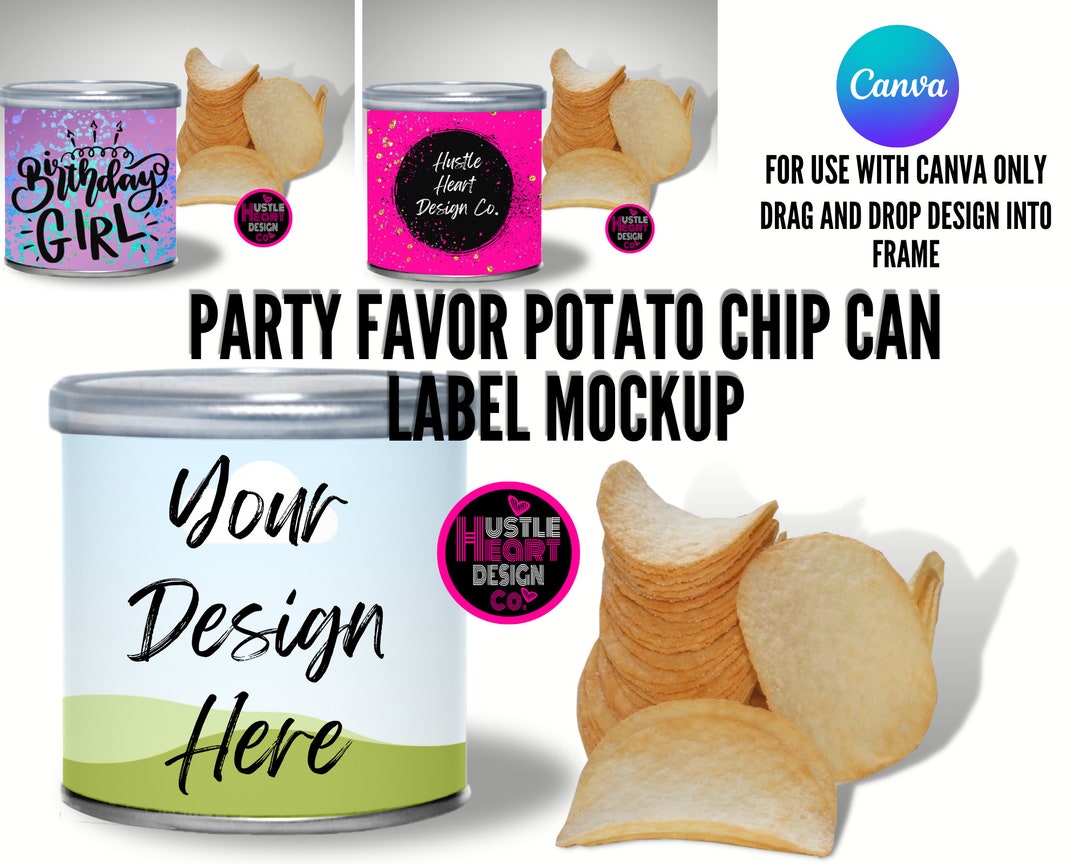 Chip Can Label Mockup for Canva, Party Favor Potato Chip Mockup, Add ...