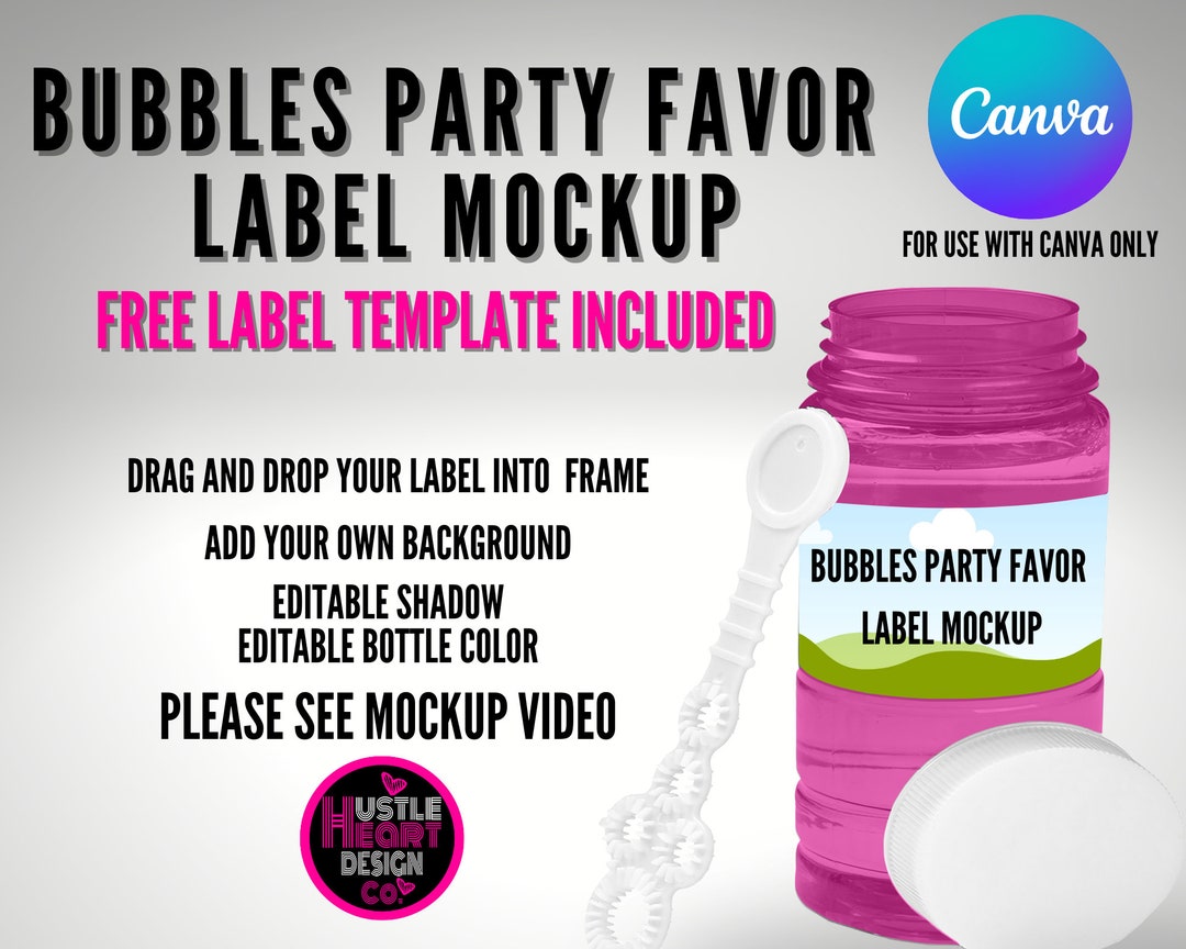 Party Favor Bubble Label Mockup With FREE LABEL Template for Canva, Add ...