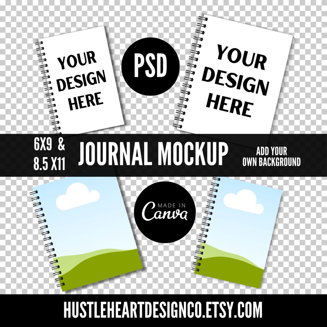 Spiral Journal Mockup Bundle 8.5x11 and 6x9 Journal , Canva Frame ...
