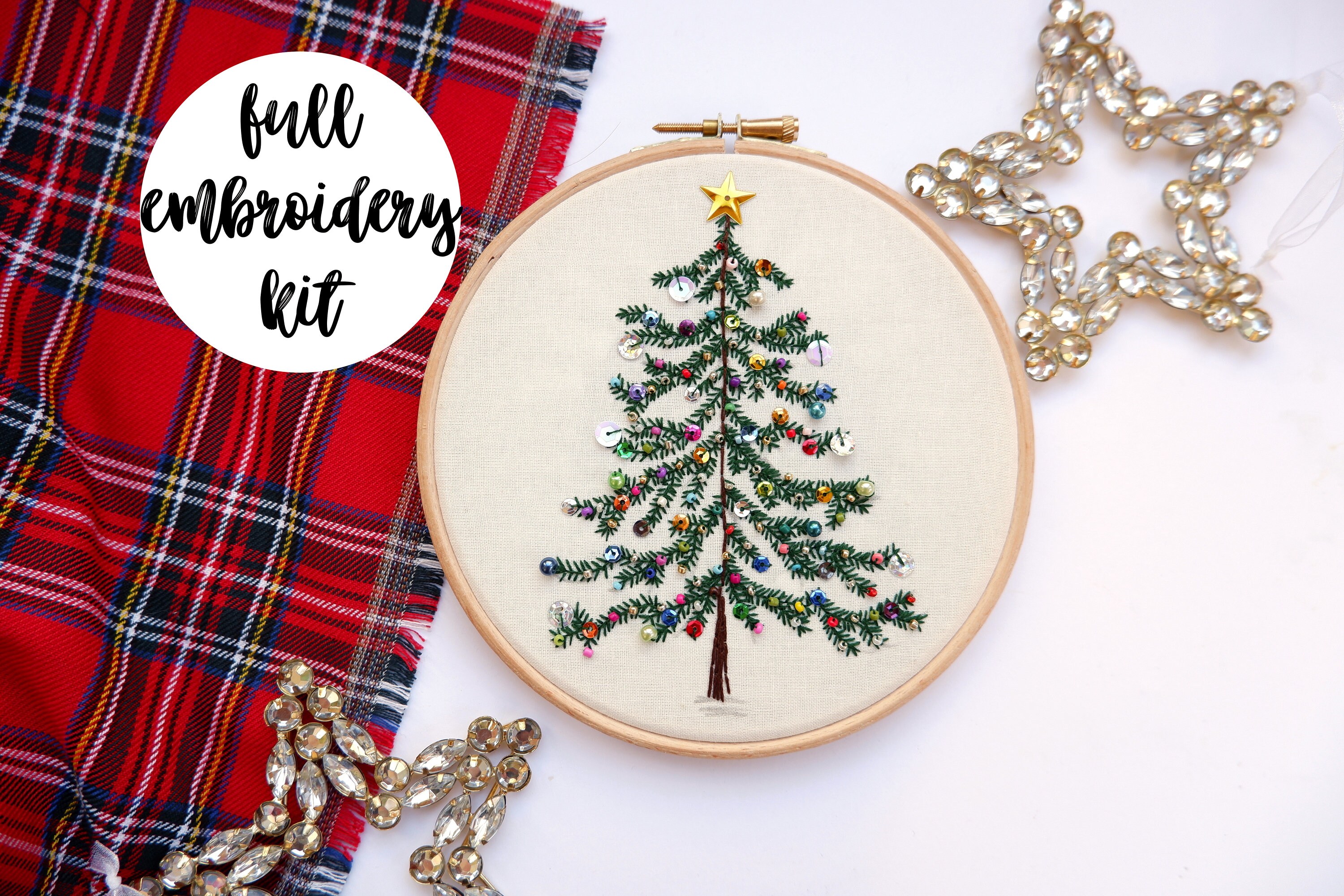 Beaded Christmas Tree Embroidery Kit - Etsy Canada