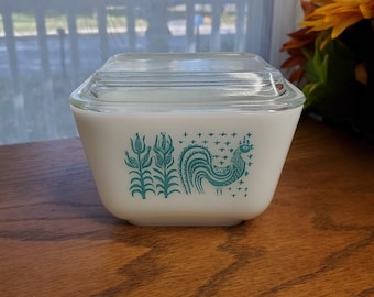 Vintage Made in USA Pyrex Butterprint Fridgie 2 Piece Set Blue Rooster ...