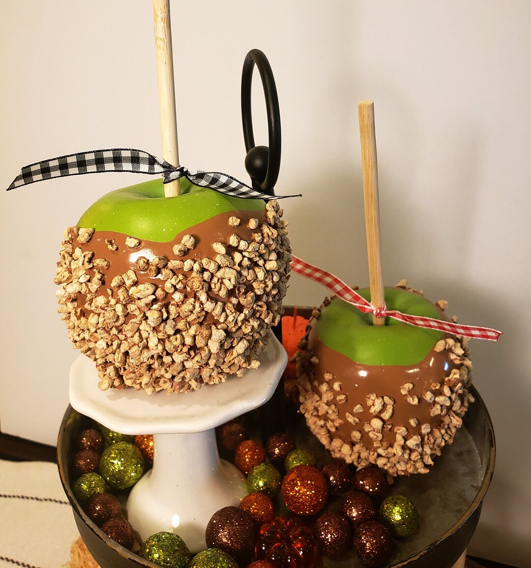 Faux Fake Caramel Apple With Nuts & Customizable Ribbon Tier Tray Décor ...