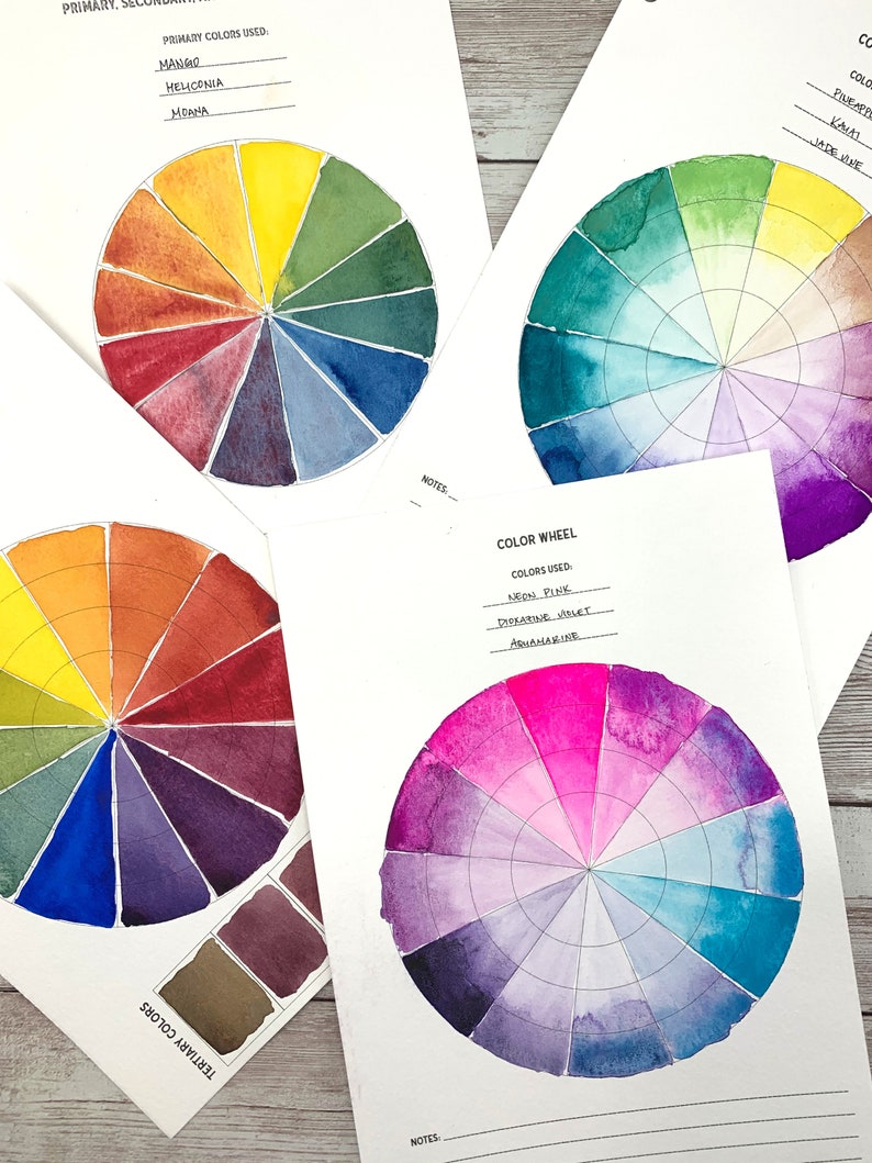 DIGITAL Printable Color Wheel Chart Watercolor Study Chart - Etsy