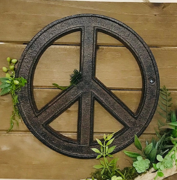 Iron Peace Sign on Wood Square Wall Hanging | Etsy