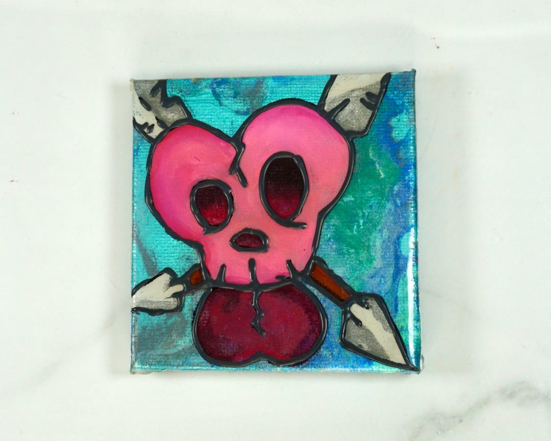 Bleeding Heart Skull |acrylic Magnet Painting on Canvas | Heart Art ...