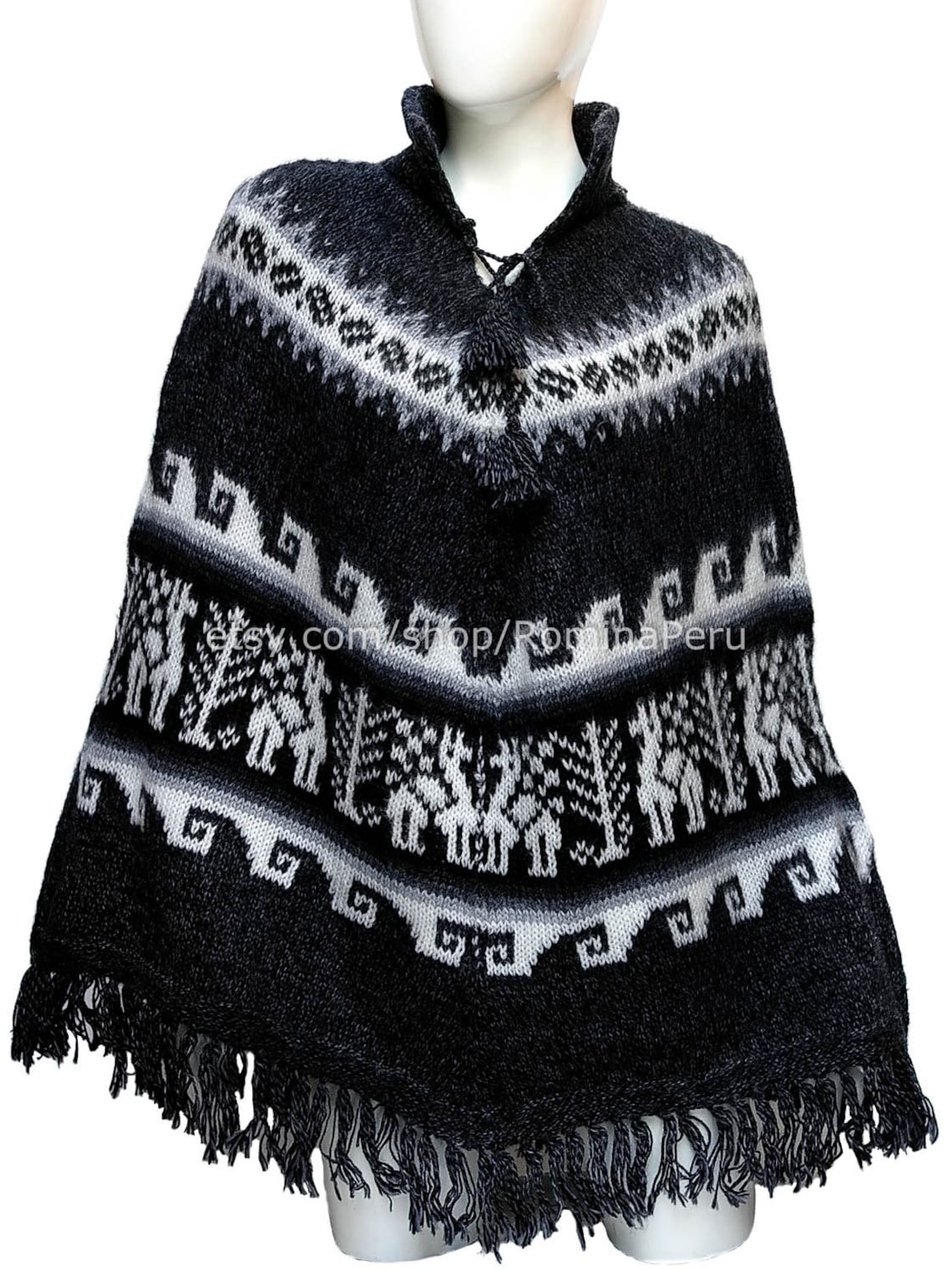 Peruvian Poncho BLACK Alpaca Poncho for Women Peruvian - Etsy