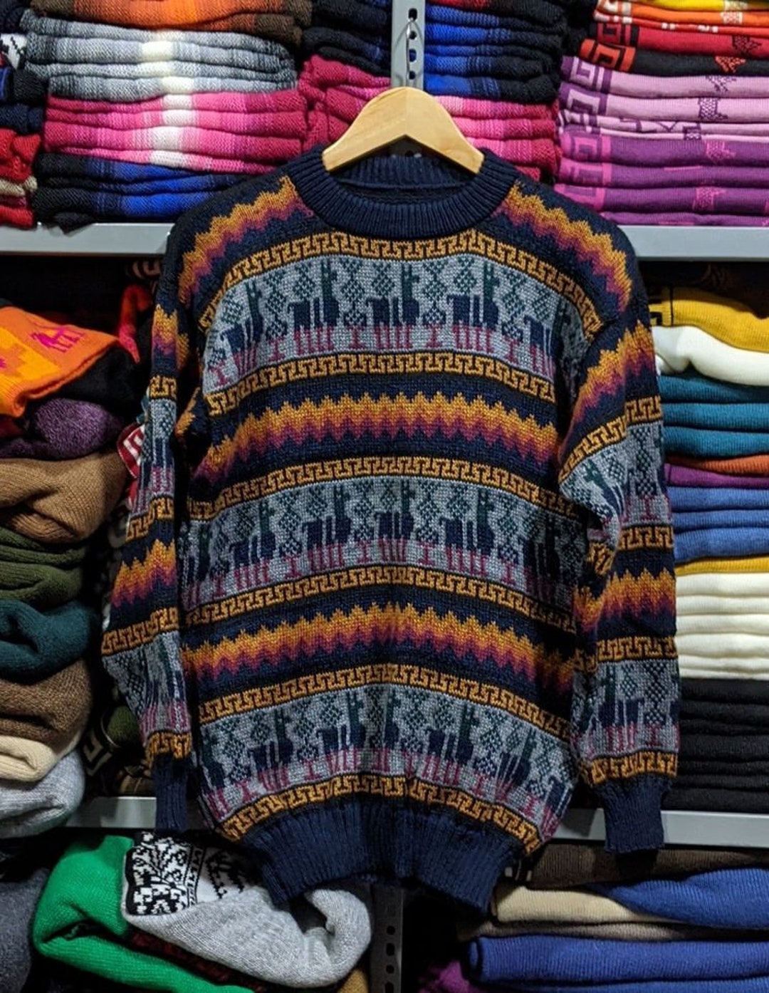 Crewneck Sweater Alpaca Blue, Warm & Soft Sweater Crew Neck Pattern ...