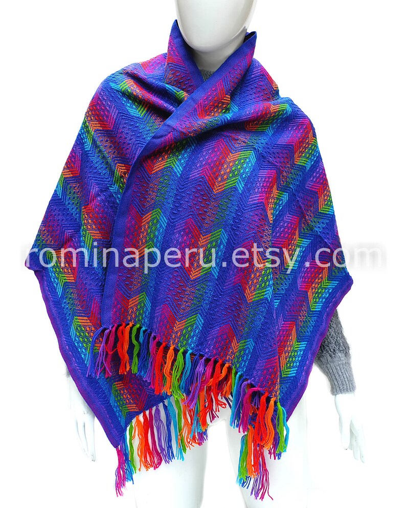 Rainbow alpaca shawl BLUE beautifully peruvian alpaca scarf | Etsy