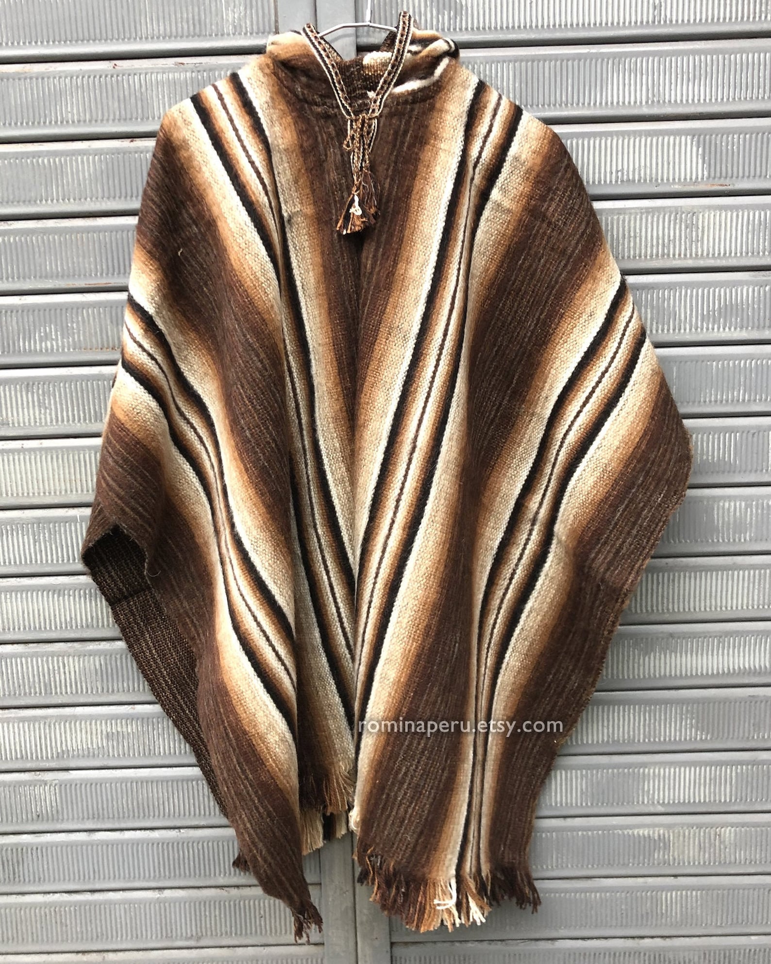 Hooded Alpaca Wool Poncho Unisex Brown Alpaca Wool Poncho - Etsy