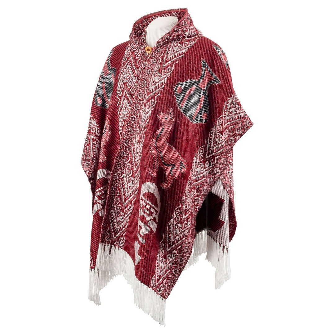 Peruvian Ruana Maroon, Hooded Peruvian Poncho, Wool Blend Poncho ...
