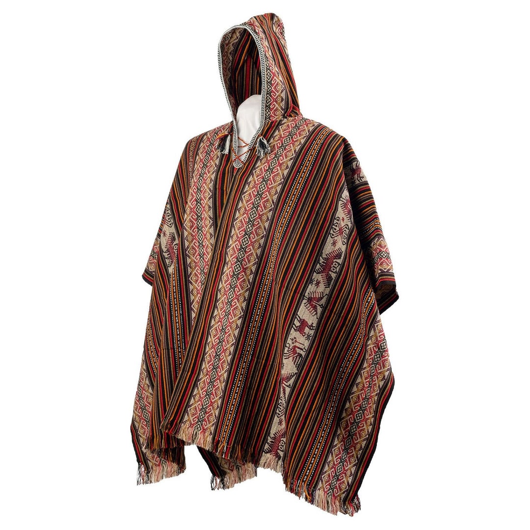 Hooded Peruvian Poncho Shaman Dark-colored, Peruvian Traditional Poncho ...