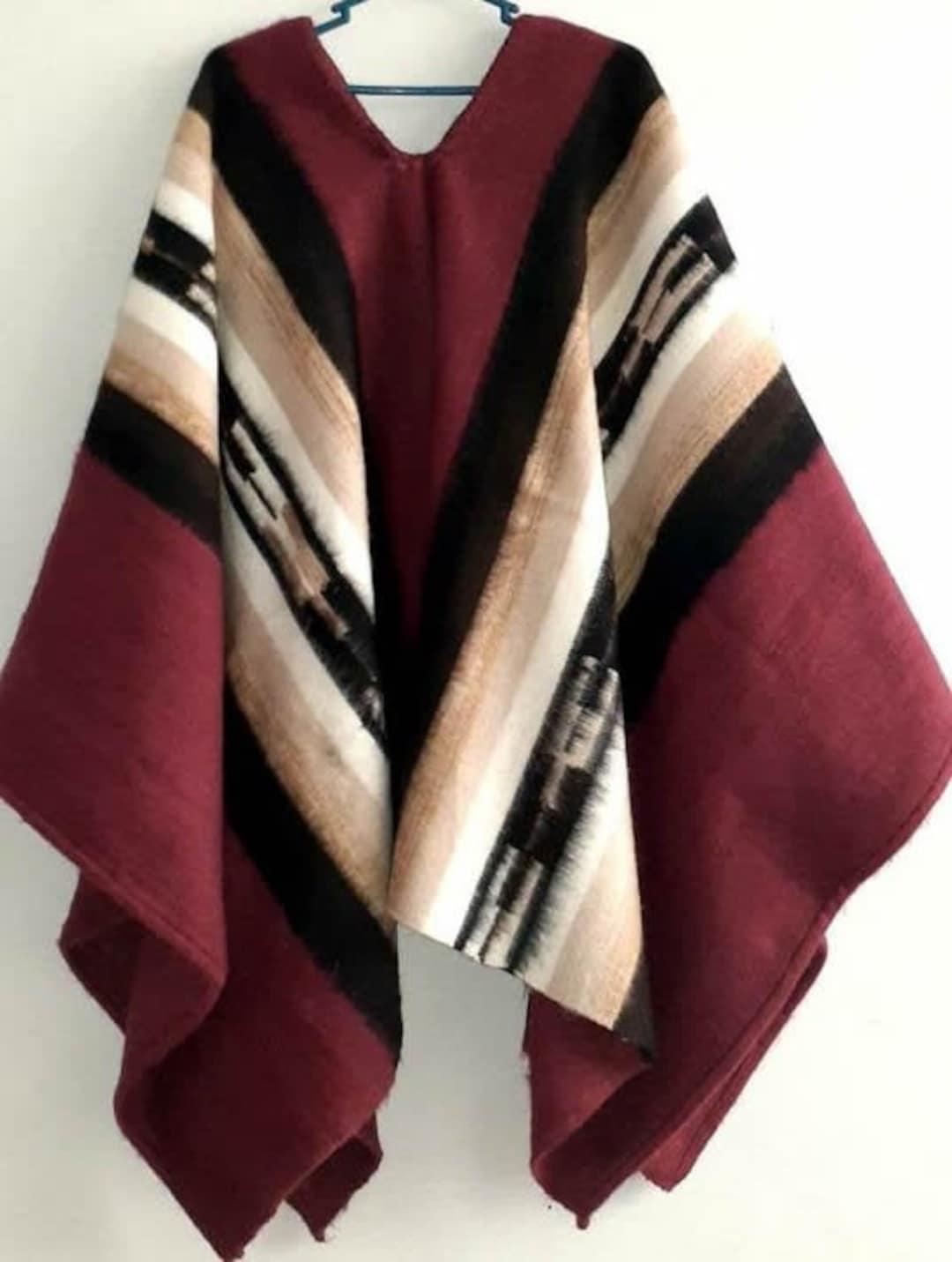 Burgundy Poncho Shaman Alpaca Wool, Peruvian Traditional Poncho Women ...