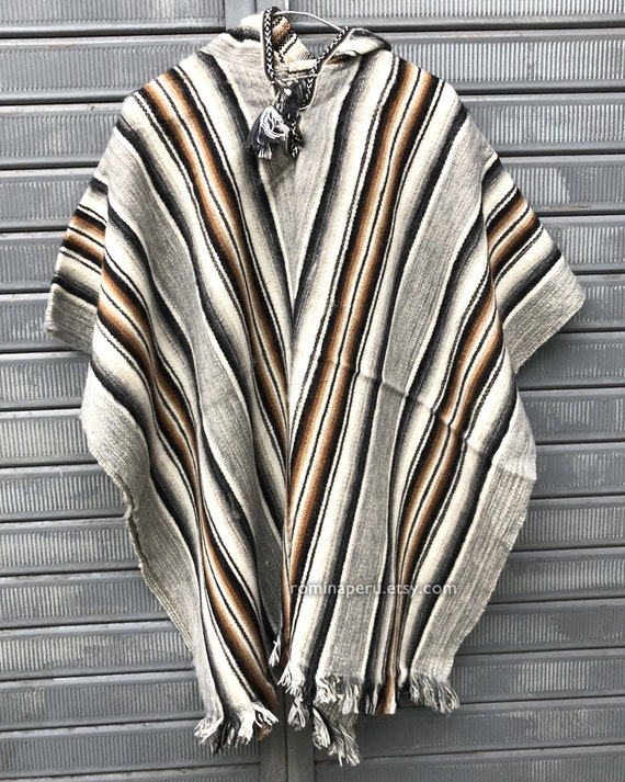 Peruvian Alpaca Wool Poncho Hooded Unisex Light Gray Shamans - Etsy