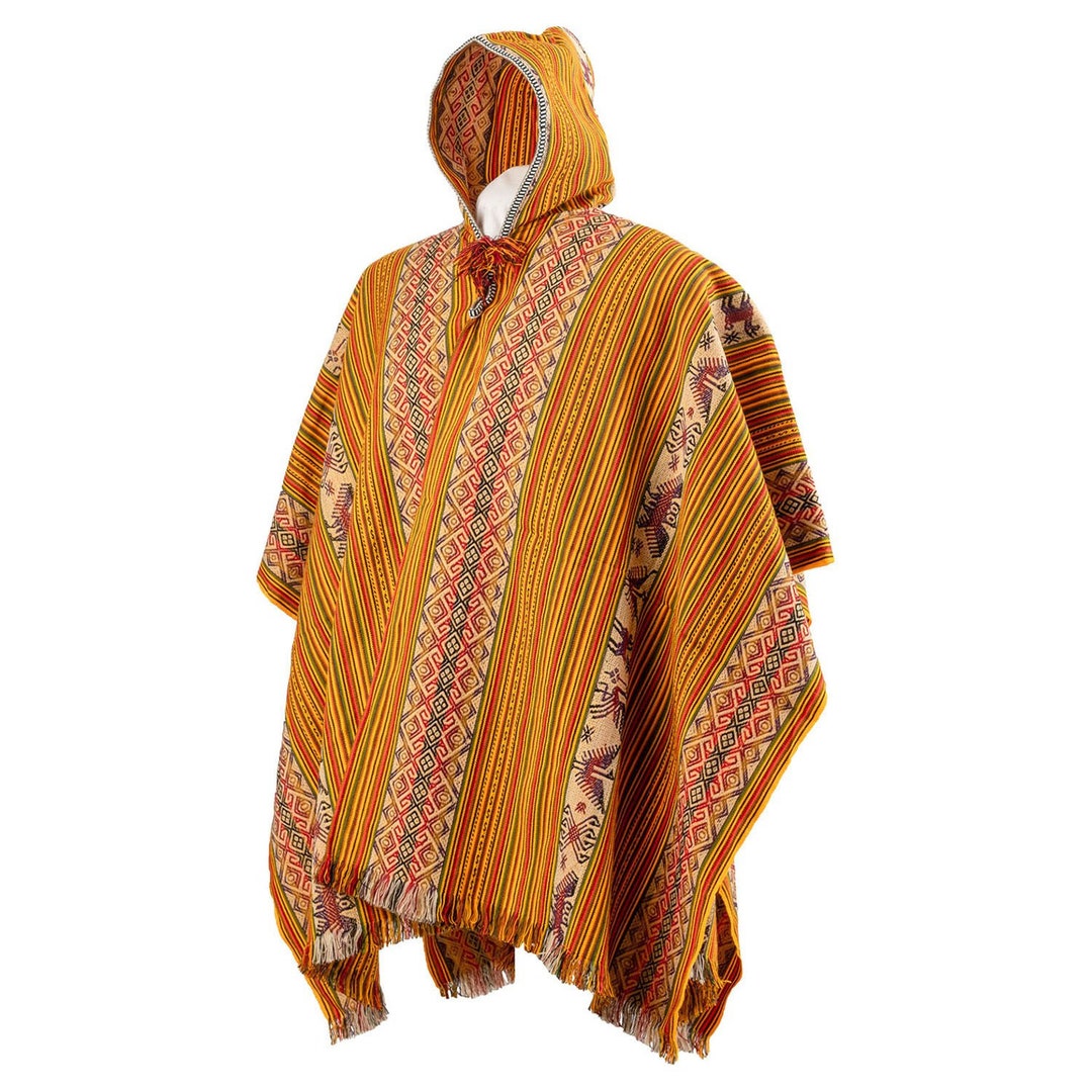 Hooded Peruvian Poncho Colorful Stripes Cream Colored, Peruvian ...