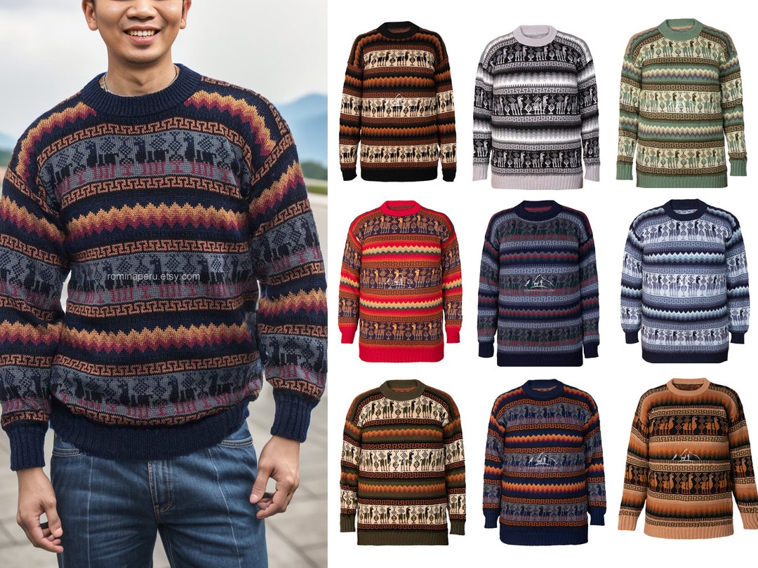 Andean Essence Crewneck Alpaca Sweater for Men, Men's Alpaca Comfort ...