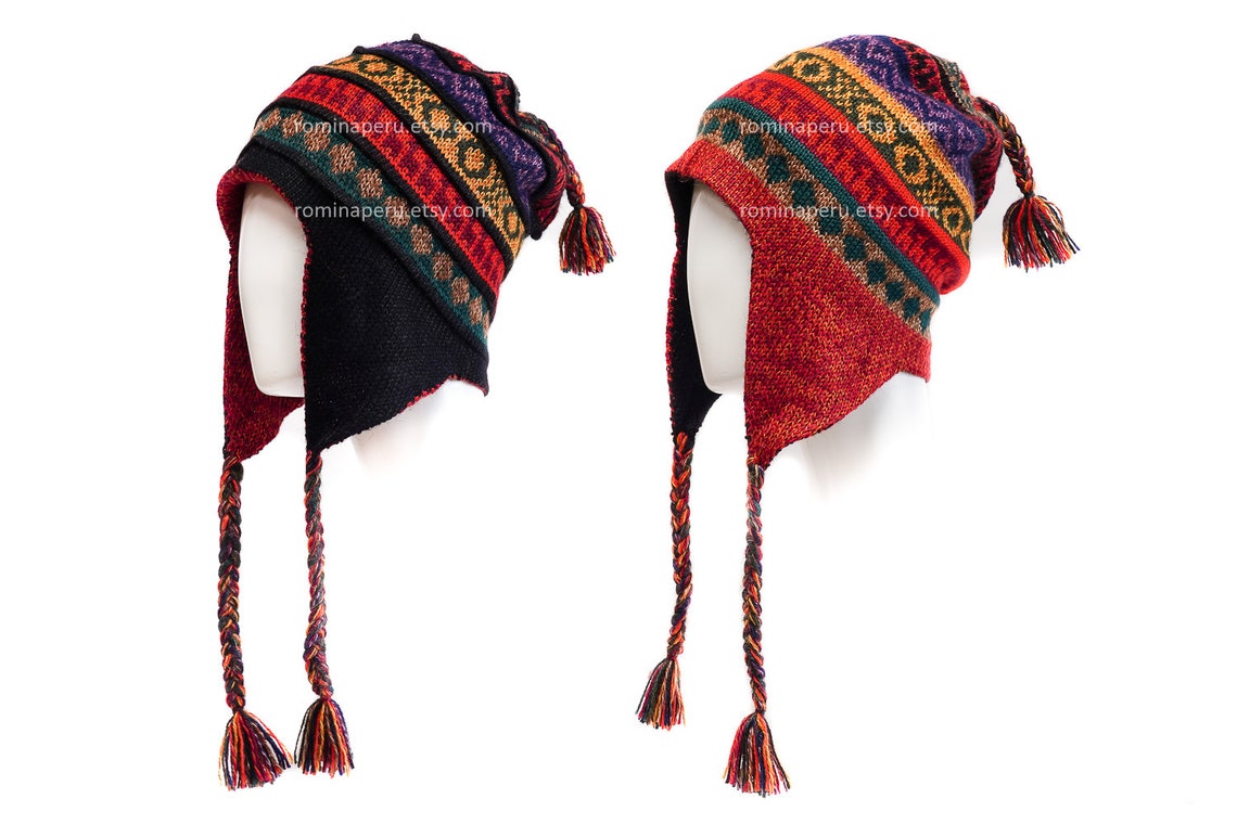 Red Hat Reversible chullo Winter Hat With Earflaps - Etsy