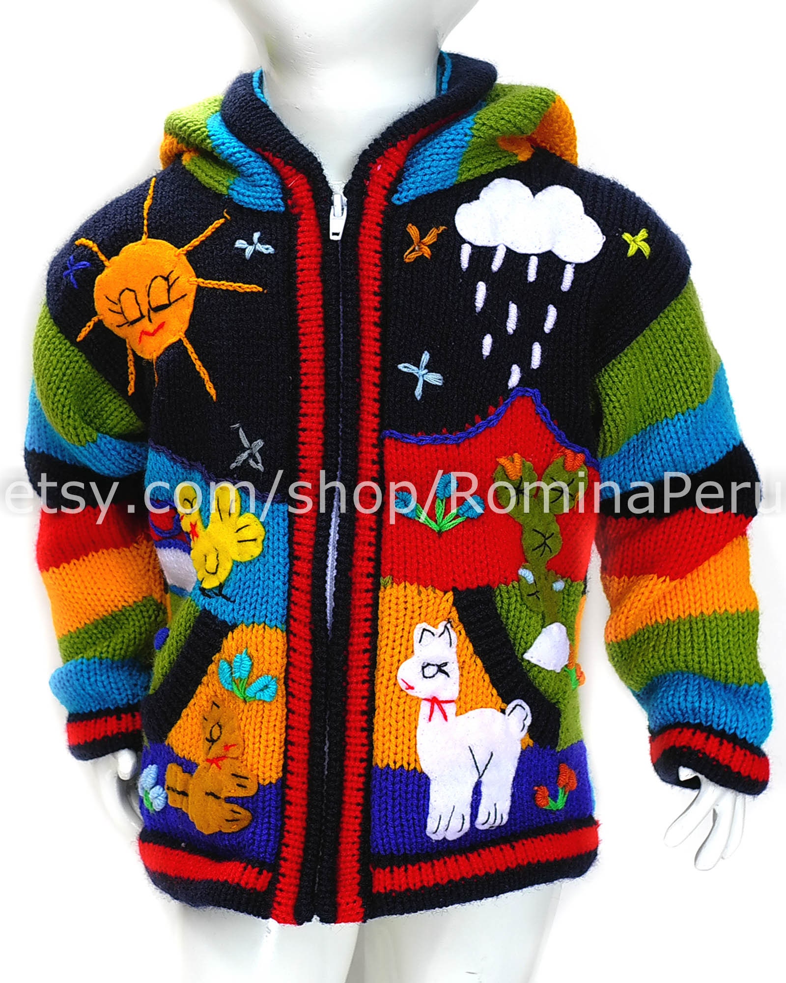 Peruvian Kids Wool Sweater Cardigan With Embroidered Details - Etsy