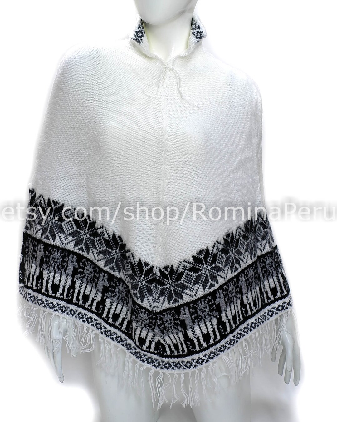 Ethnic Poncho Peruvian White, Poncho Women's Alpaca, Poncho Cape Top ...