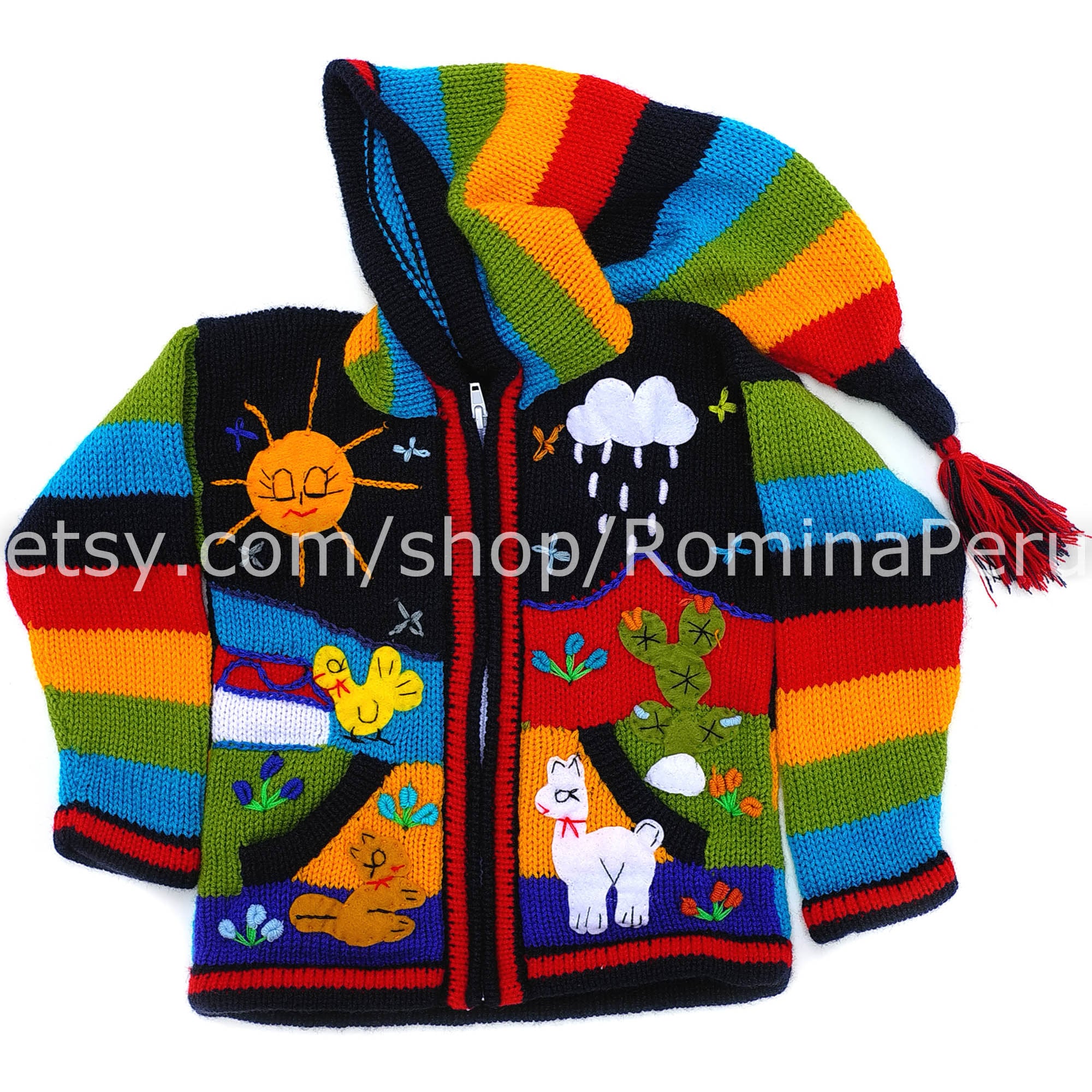 Peruvian Kids Wool Sweater Cardigan With Embroidered Details - Etsy
