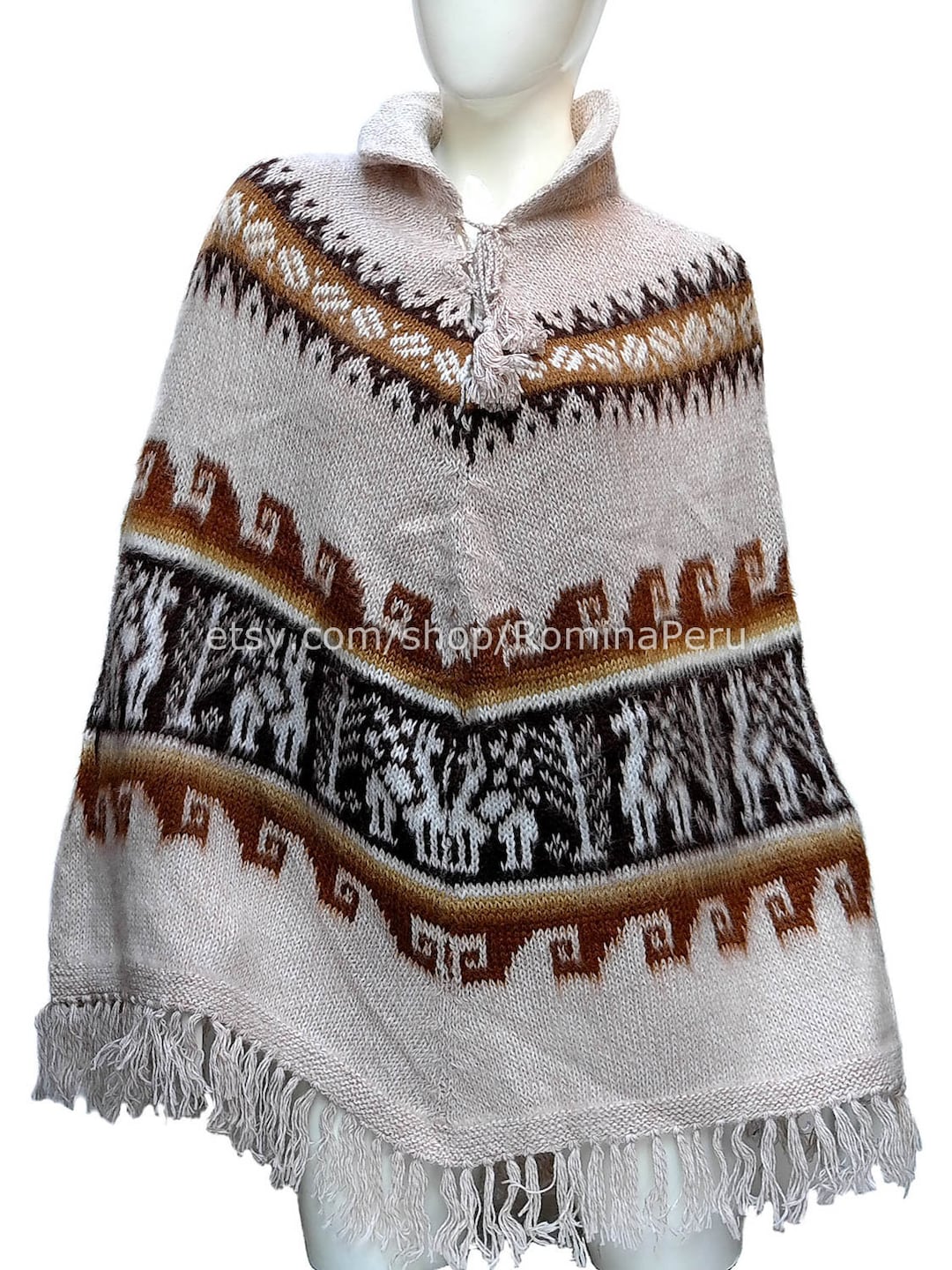 Poncho peruano BEGE, poncho de alpaca para mulheres, capa de poncho de ...