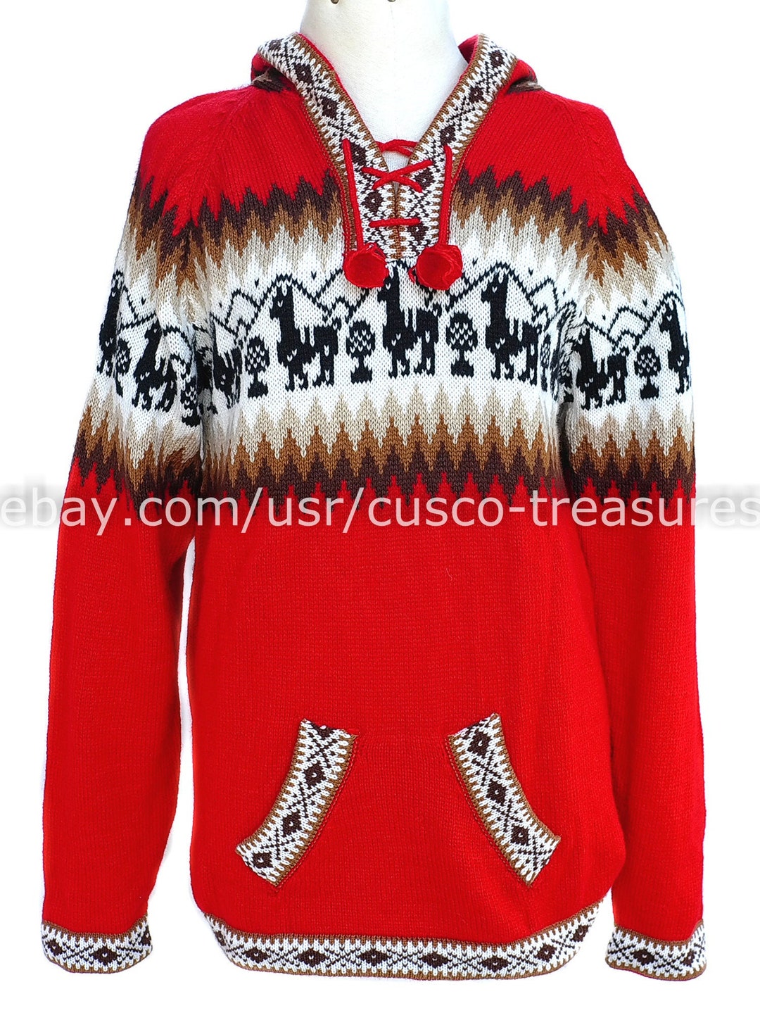 Alpaca Sweater With Alpacas Figure, Hooded Alpaca RED, Unisex Hoodie ...