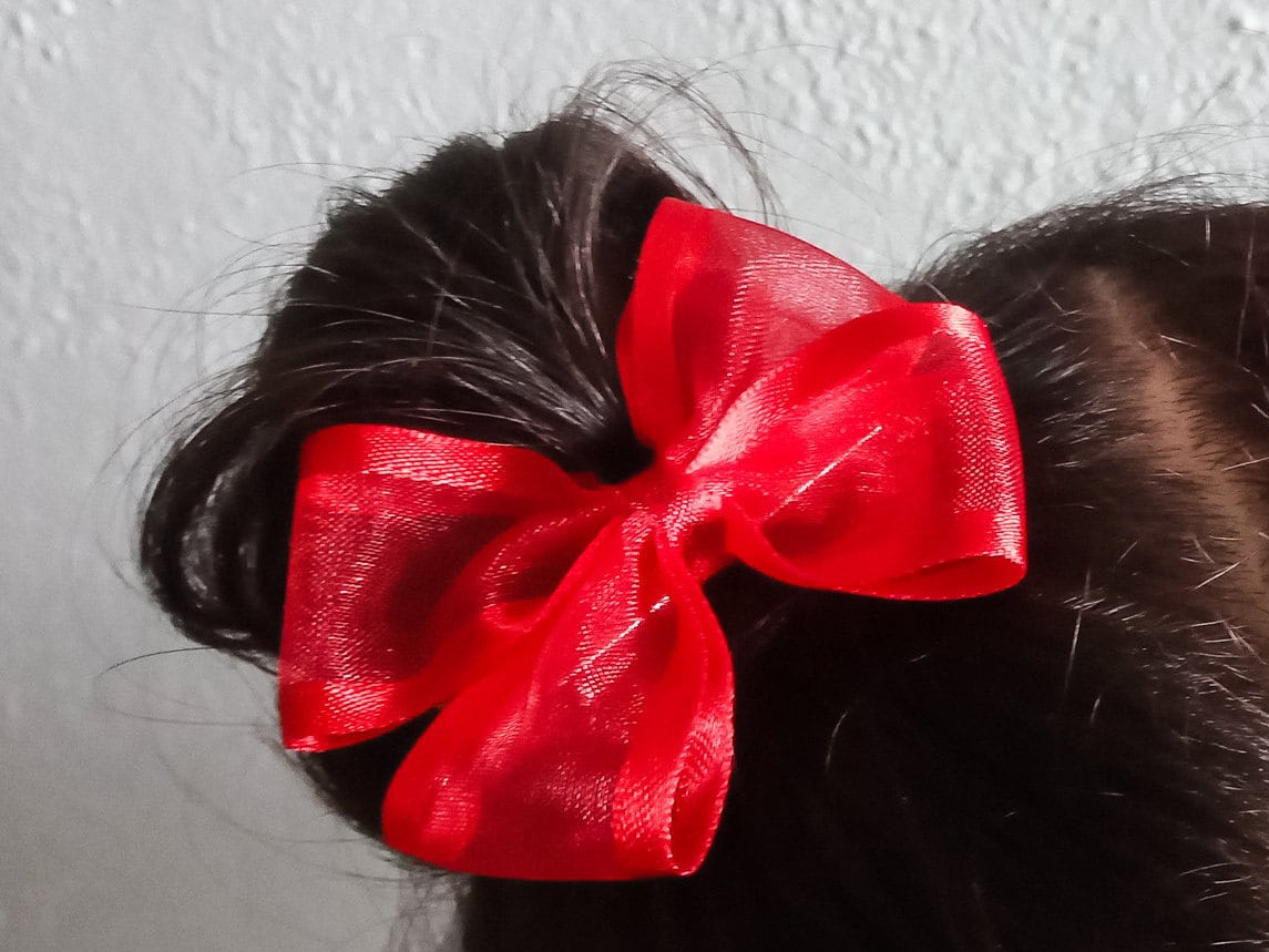Back to School Pigtail Red Satin Pinwheel Ribbon Hair Bows - Small ...
