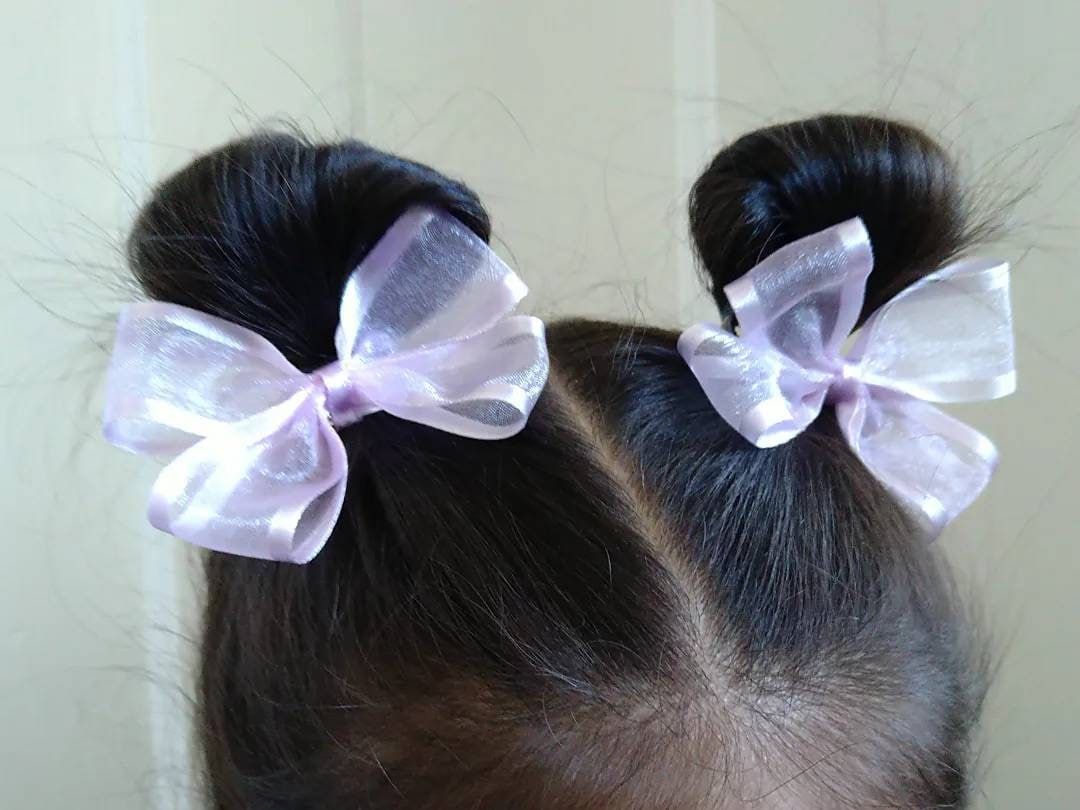 Lilac Pigtail Satin Pinwheel Ribbon Hair Bows Small Sized Handmade Bow ...