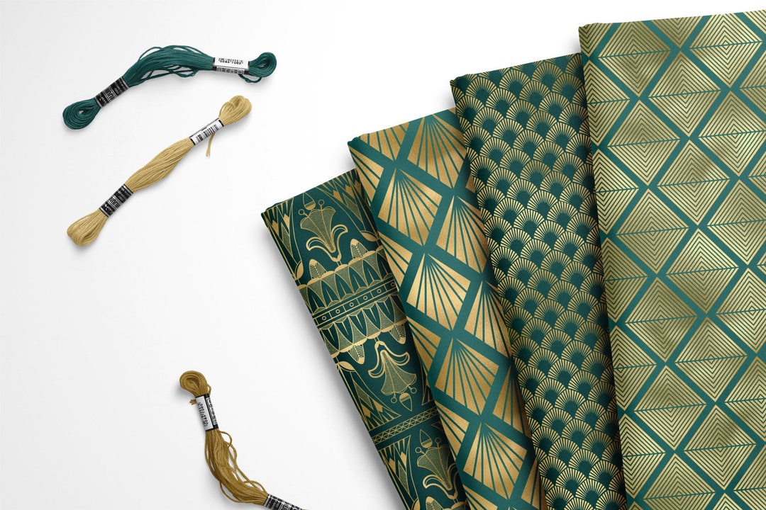 Teal Gold Art Deco Felt, Teal Gold Felt, Brocade Felt, Felt Sheets ...