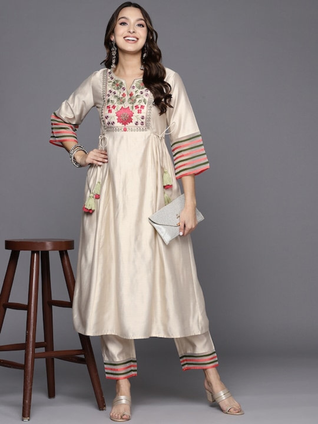 Beautiful Indian Floral Embroidered Thread Work Dress With Pant , 2 ...