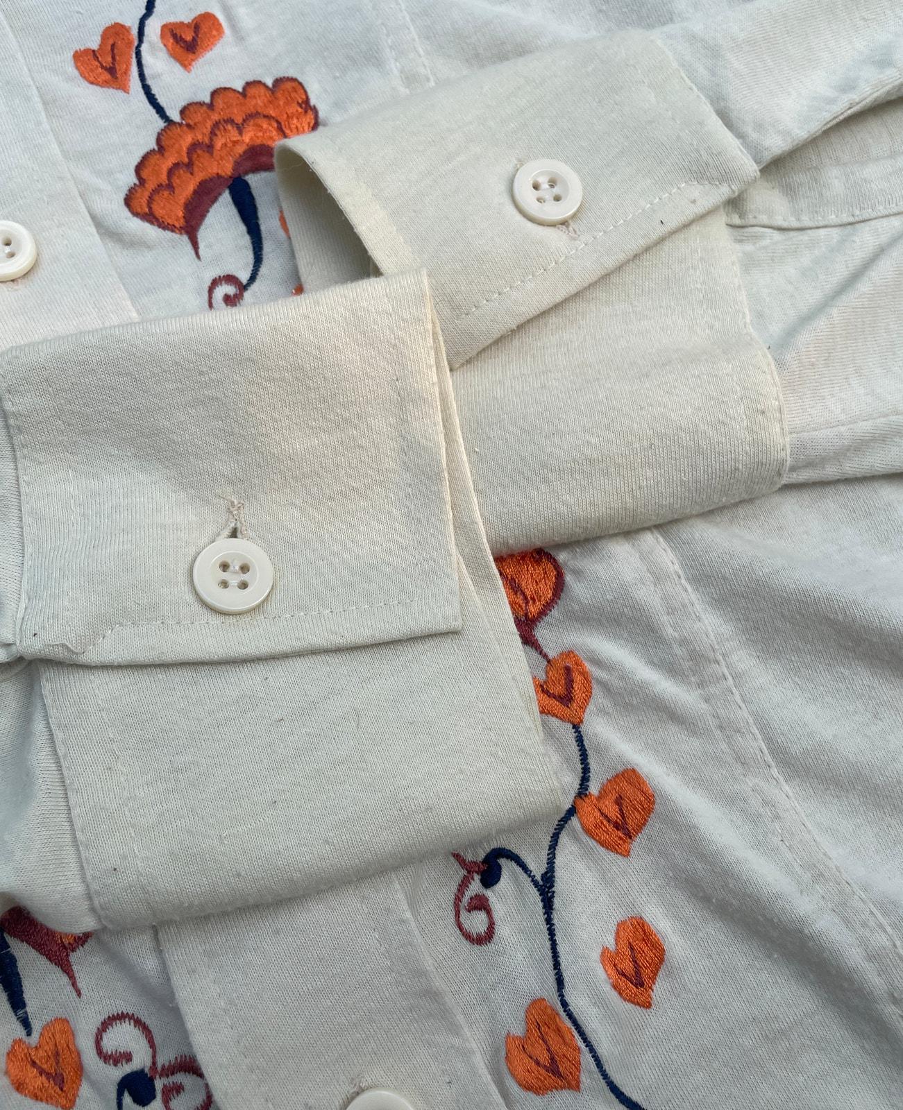 1970s 80s Jeans Joint by Sears Floral Embroidered Dagger Collar Seamed ...