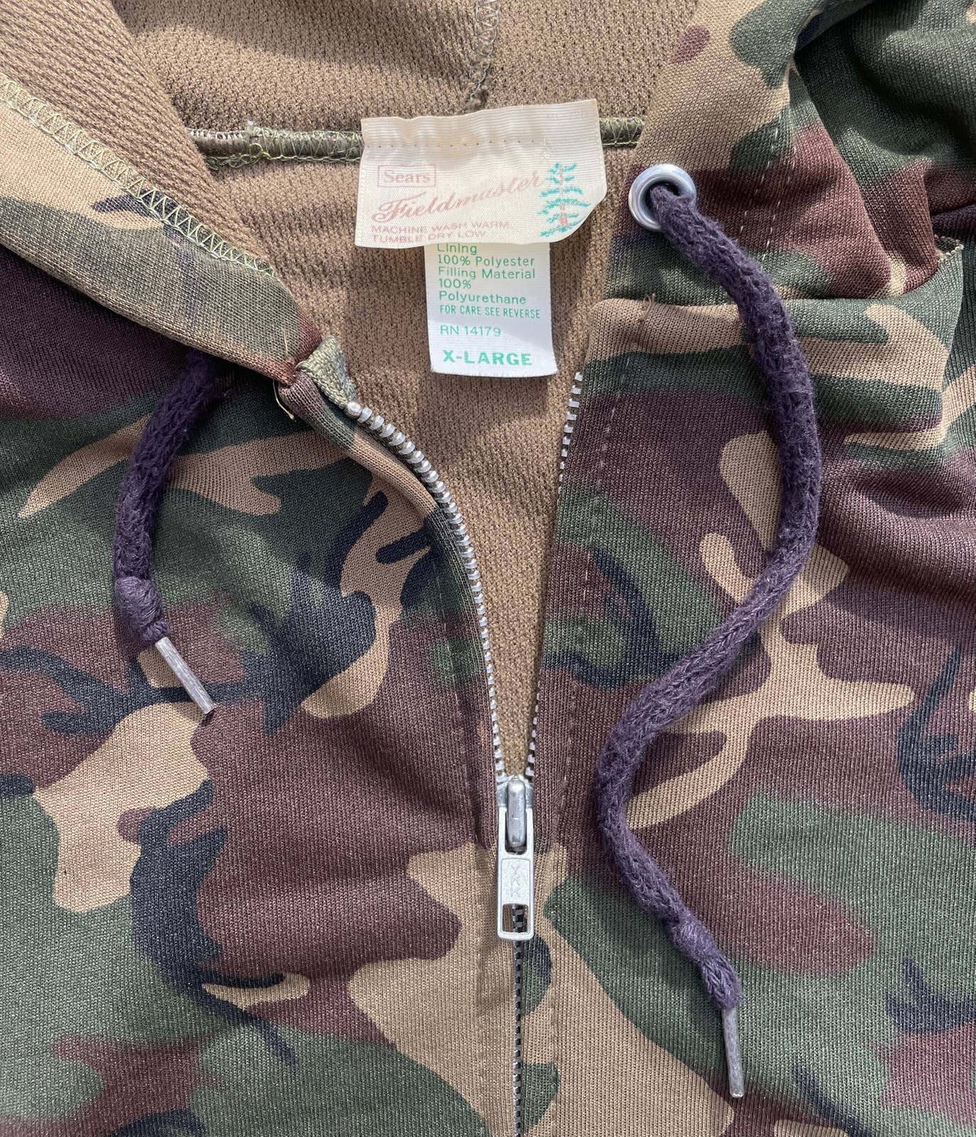 Vintage 70s 80s Fieldmaster Repaired Camo Thermal Full Zip Hoodie // L ...