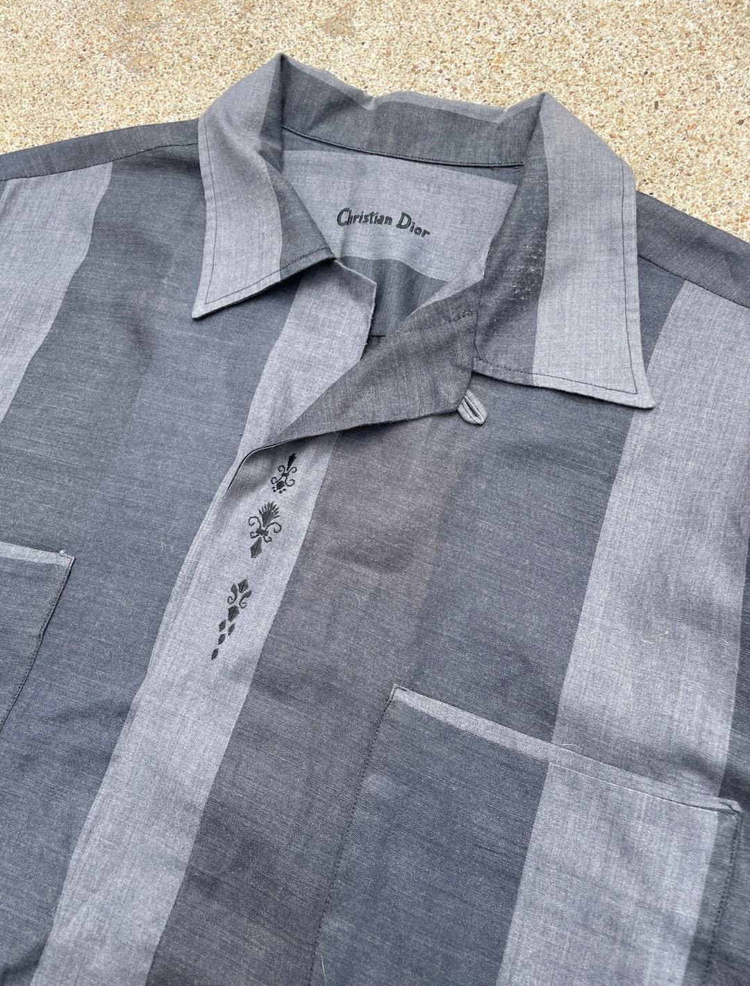 1960s Christian Dior Striped Tonal Embroidered Loop Collar Shirt ...
