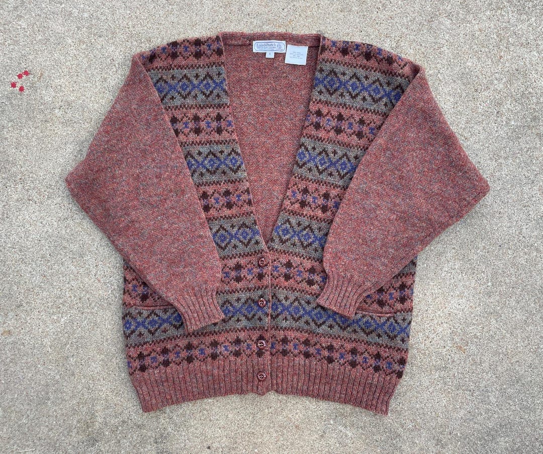 80s 90s Laird-portch Scotland Pure Wool Fair Isle Cardigan // Large ...