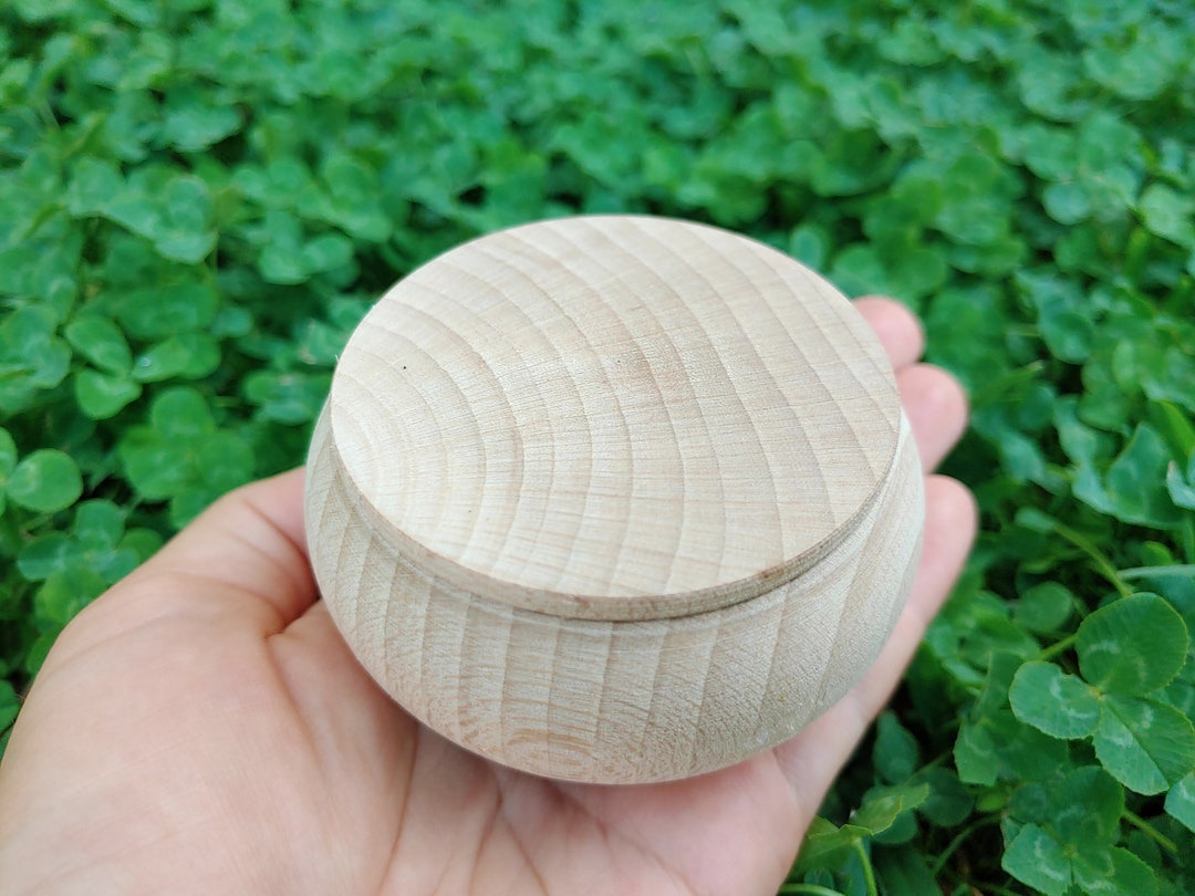 Round Wooden Box With Cover 75mm Unfinished Wooden Craft Box Eco ...