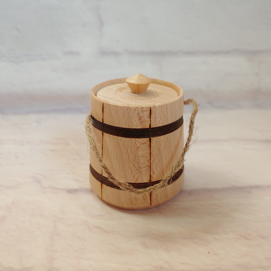 Miniature Bucket With Lid, Small Wooden Bucket, Dollhouse Bucket With ...