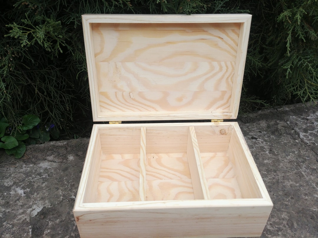 Unfinished Wood Box With Cells, Unpainted Rustic Wooden Box With ...