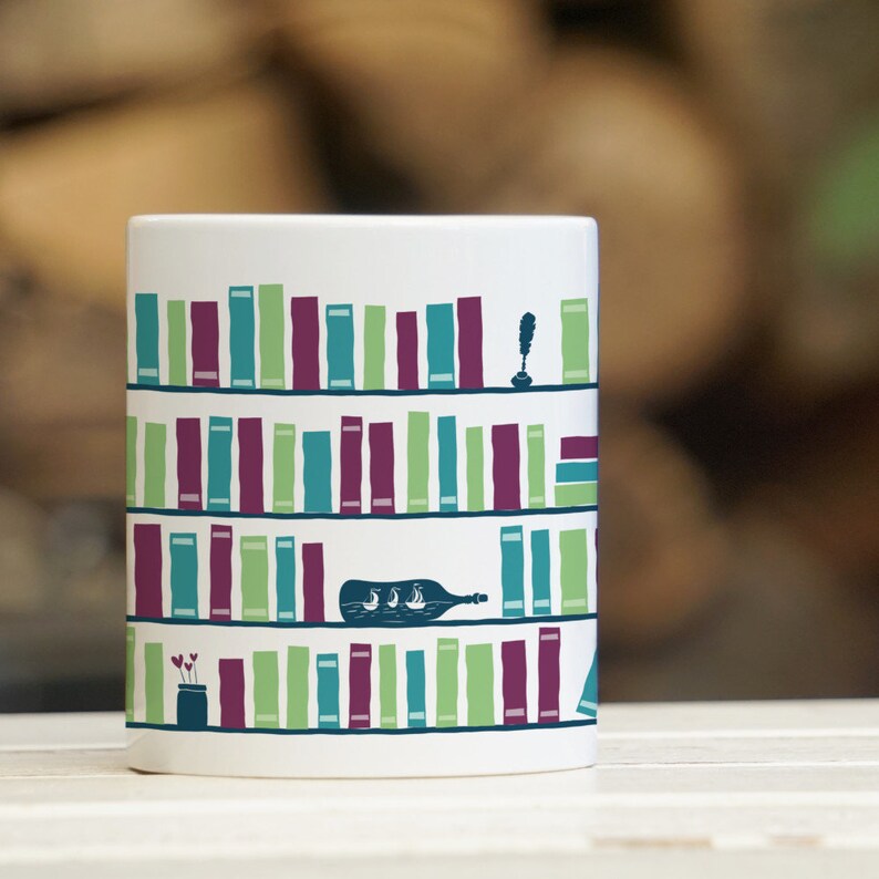 Book Coffee Mug Bookshelf Design Book Lover Gift for - Etsy UK