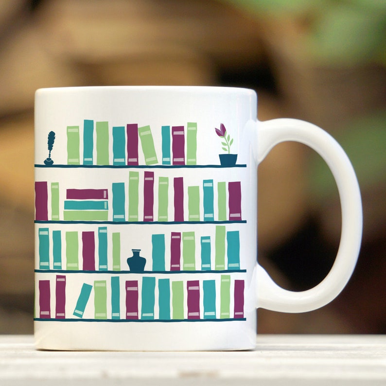 Book Coffee Mug Bookshelf Design Book Lover Gift for - Etsy UK