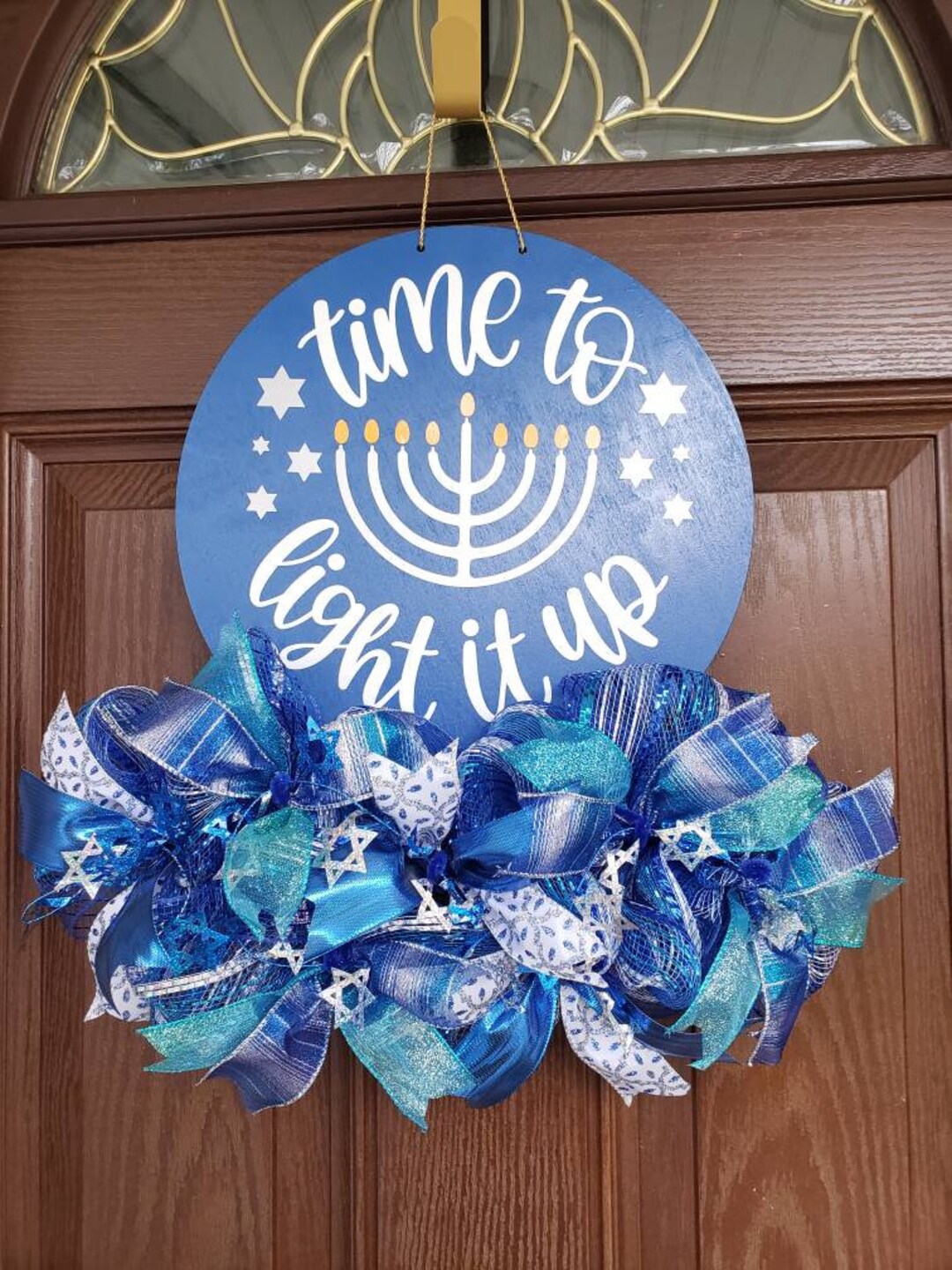 Happy Hanukkah Door Hanger, Hanukkah Decoration, Time to Light It Up ...