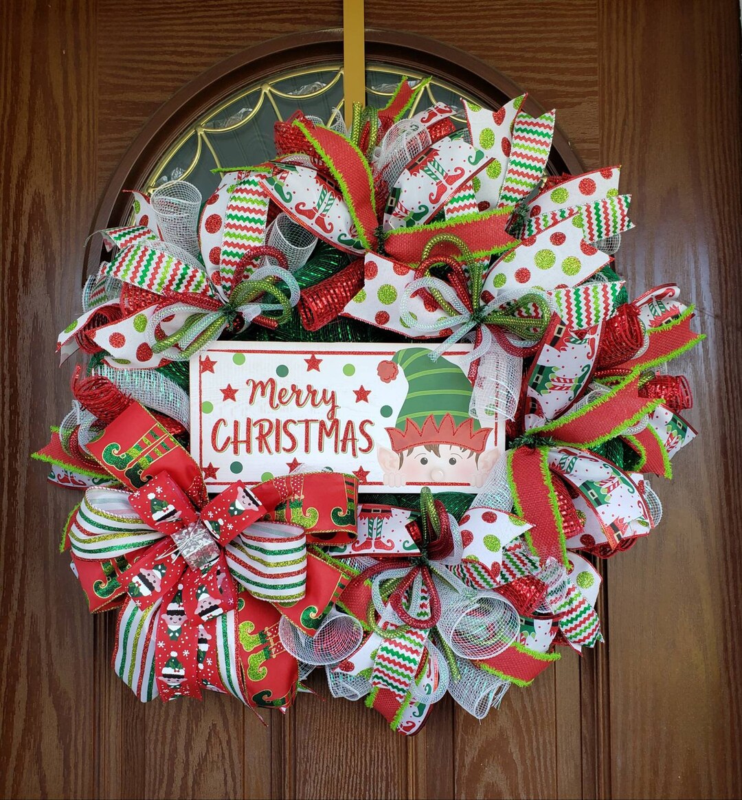 Merry Christmas Wreath, Elf Wreath, Elf Returns, Christmas Decoration ...